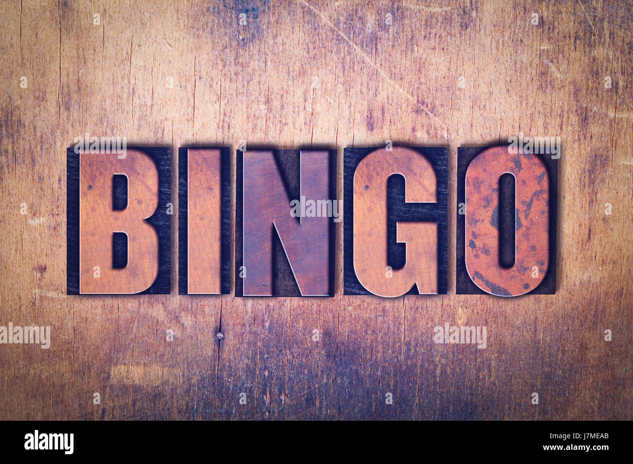 The word Bingo concept and theme written in vintage wooden letterpress ...