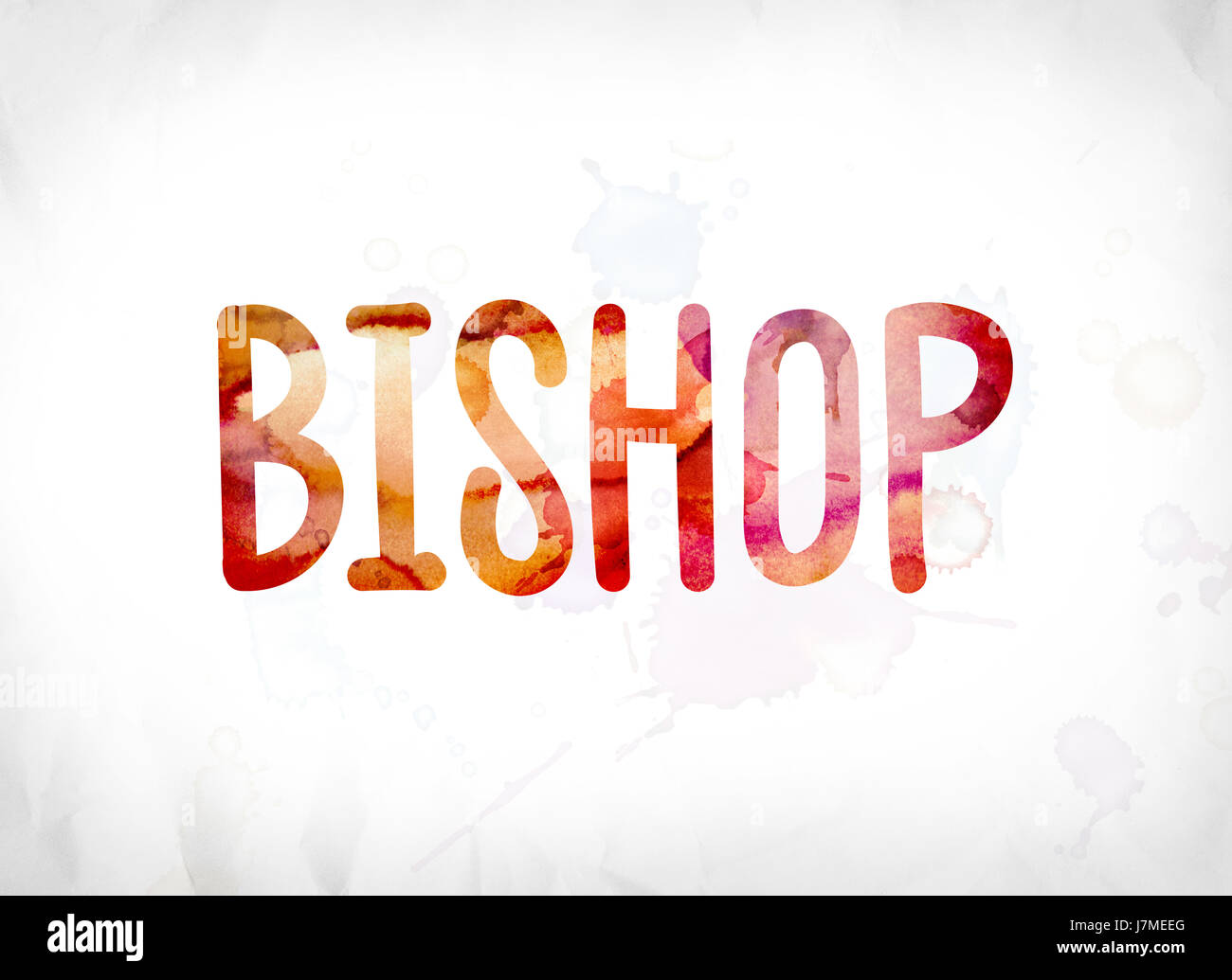 The word Bishop concept and theme painted in colorful watercolors on a ...