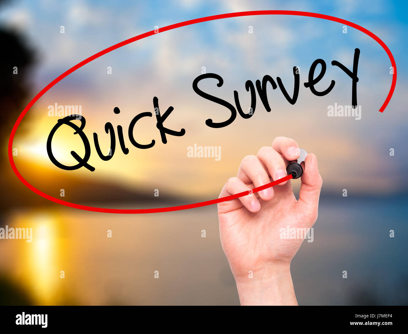 Man Hand writing Quick Survey with black marker on visual screen. Isolated on background ...