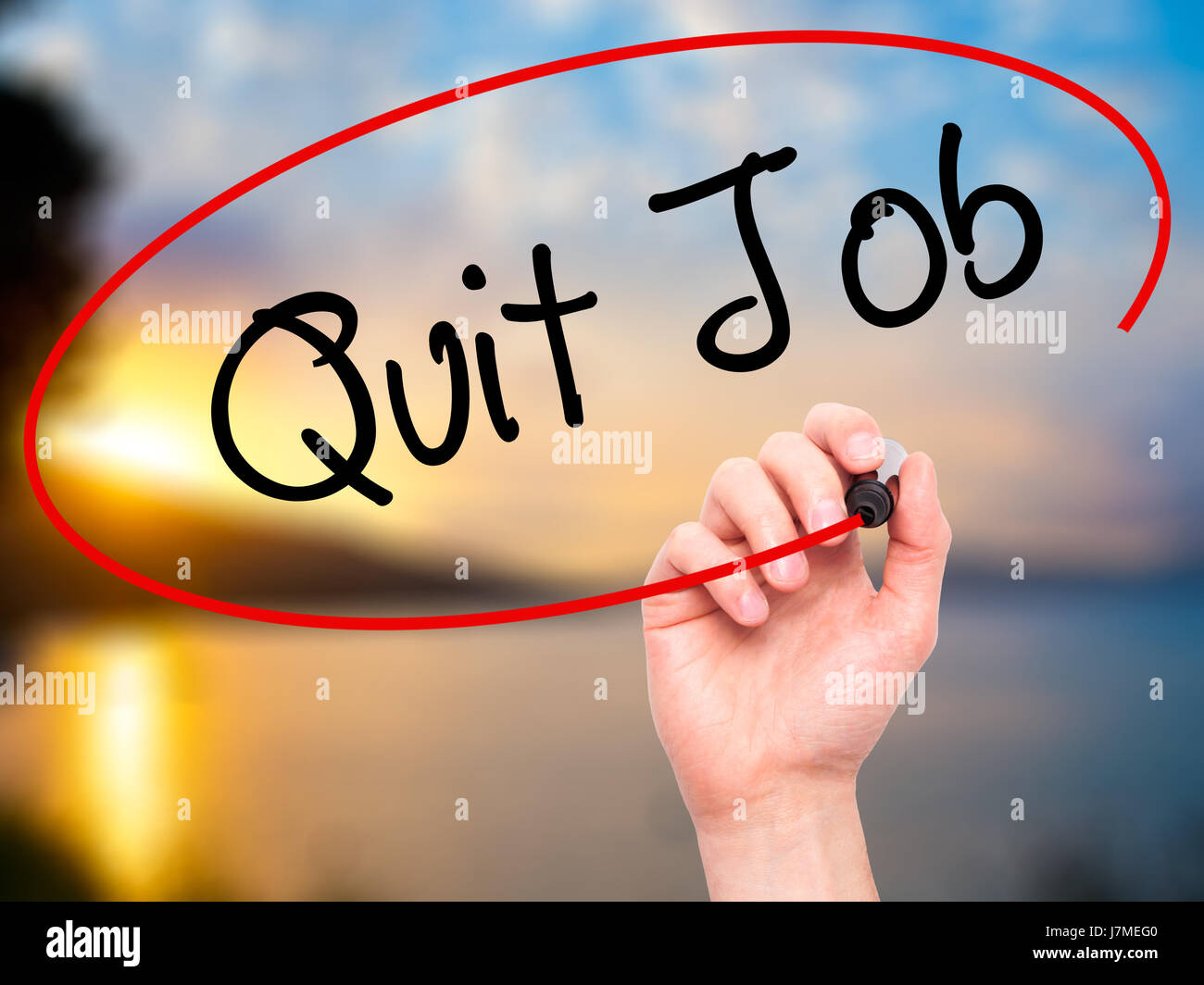 Man Hand writing Quit Job with black marker on visual screen. Isolated ...