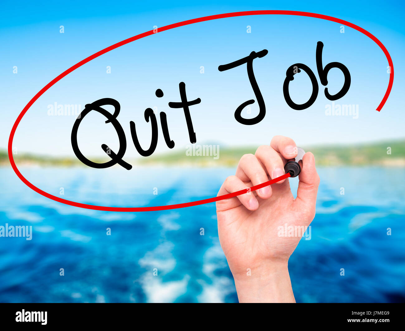Man Hand writing Quit Job with black marker on visual screen. Isolated ...