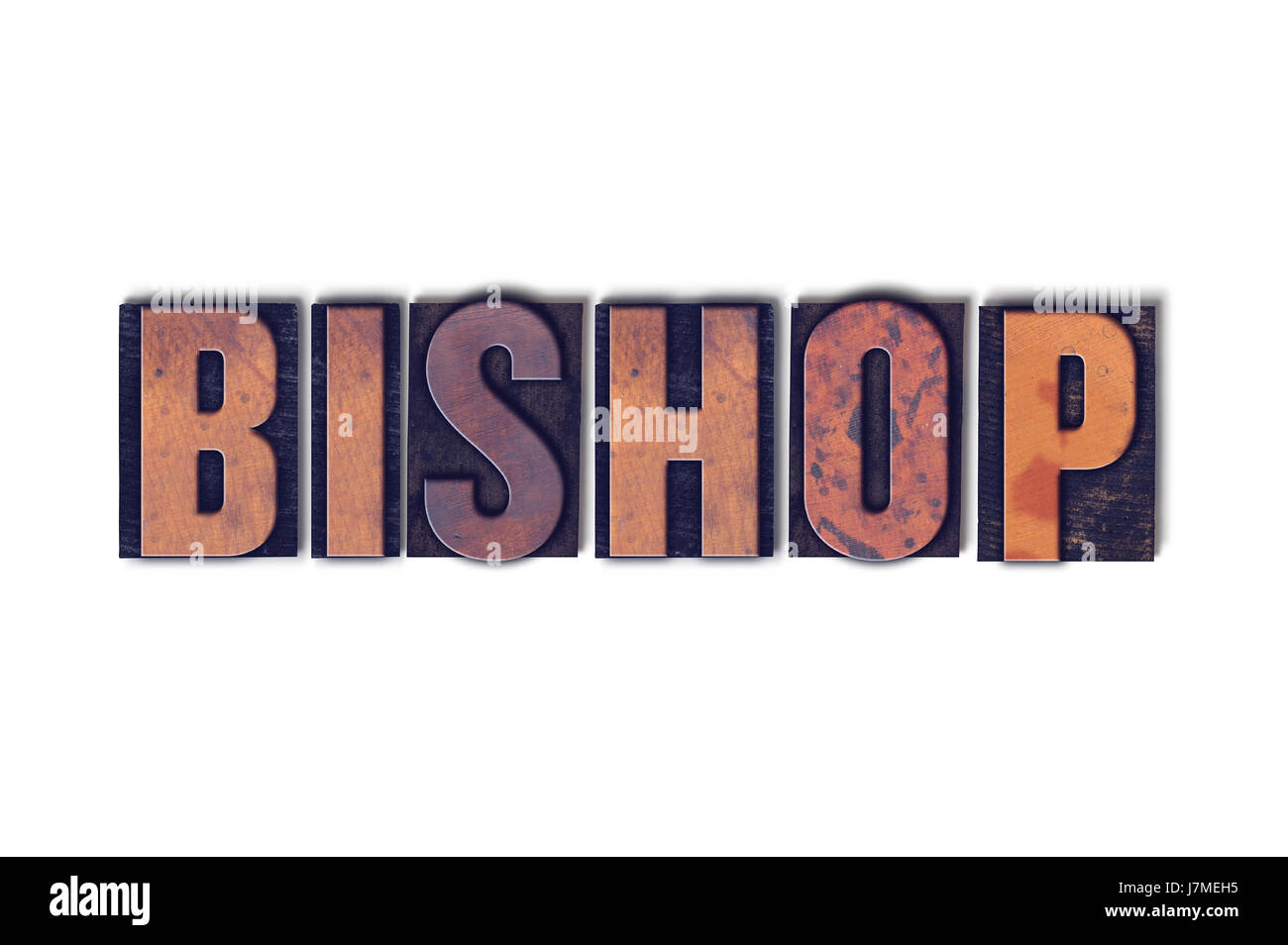 The word Bishop concept and theme written in vintage wooden letterpress ...