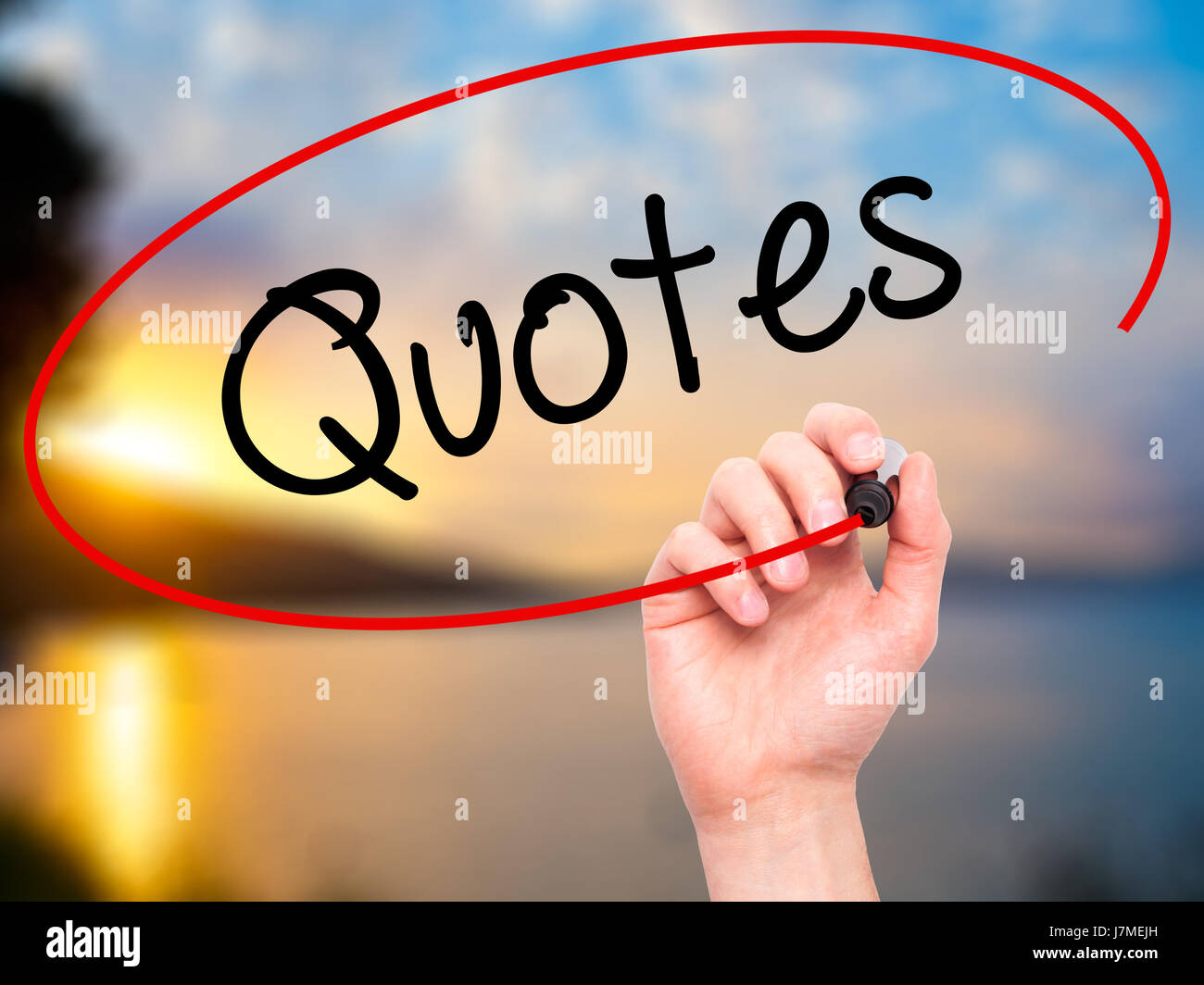 Man Hand writing Quotes with black marker on visual screen. Isolated on ...