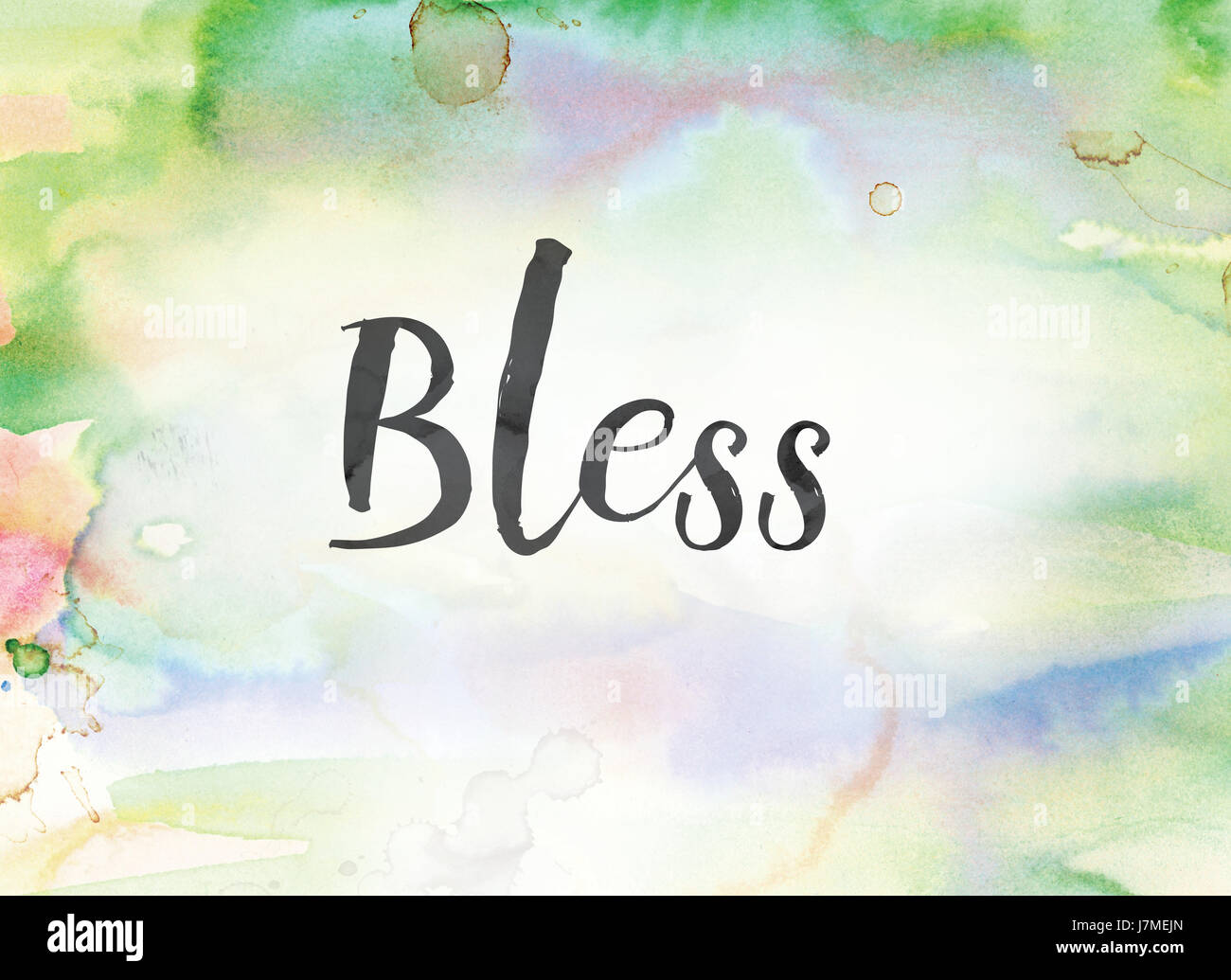 The word Bless concept and theme written in black ink on a colorful ...