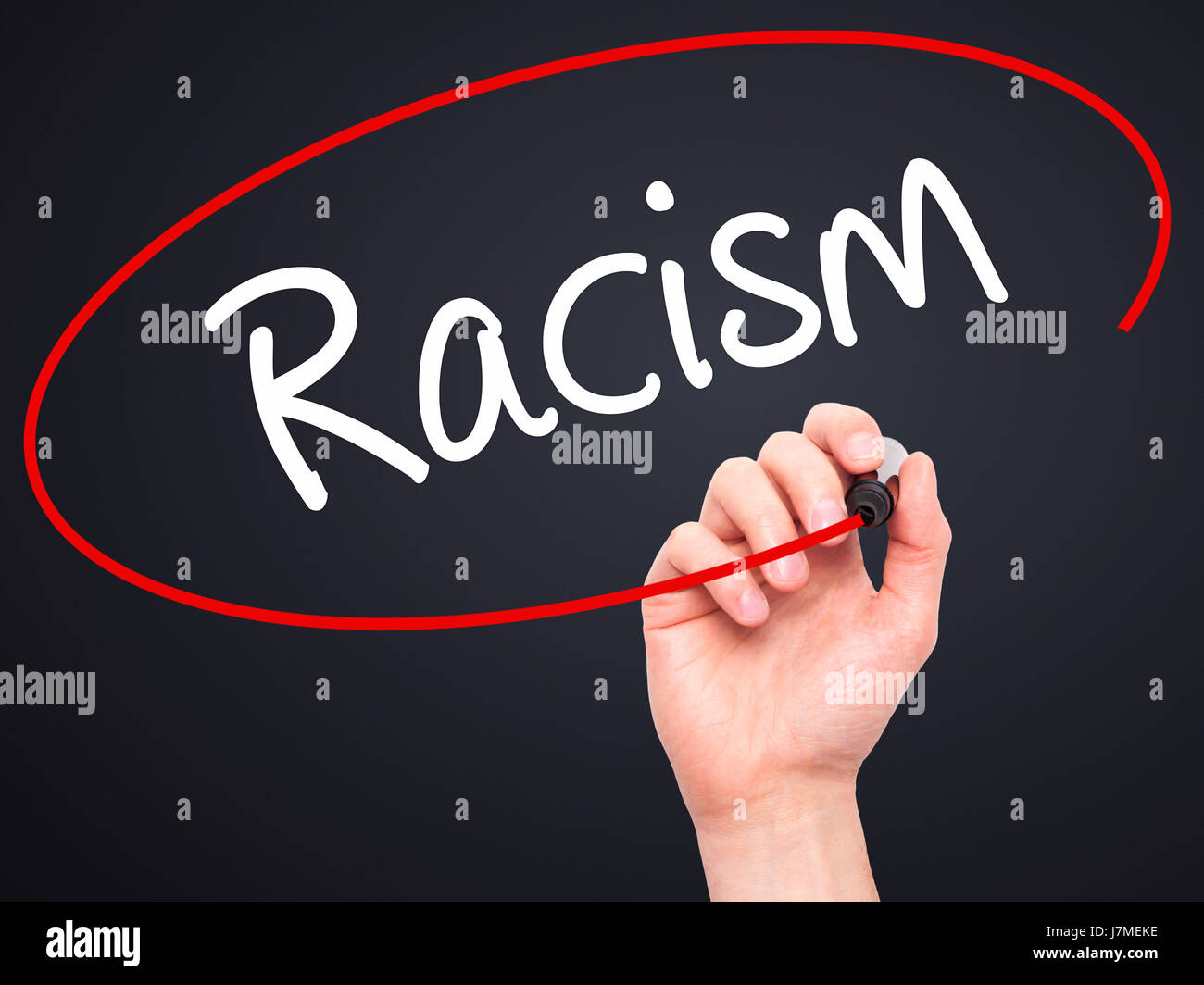 Man Hand writing Racism with black marker on visual screen. Isolated on ...