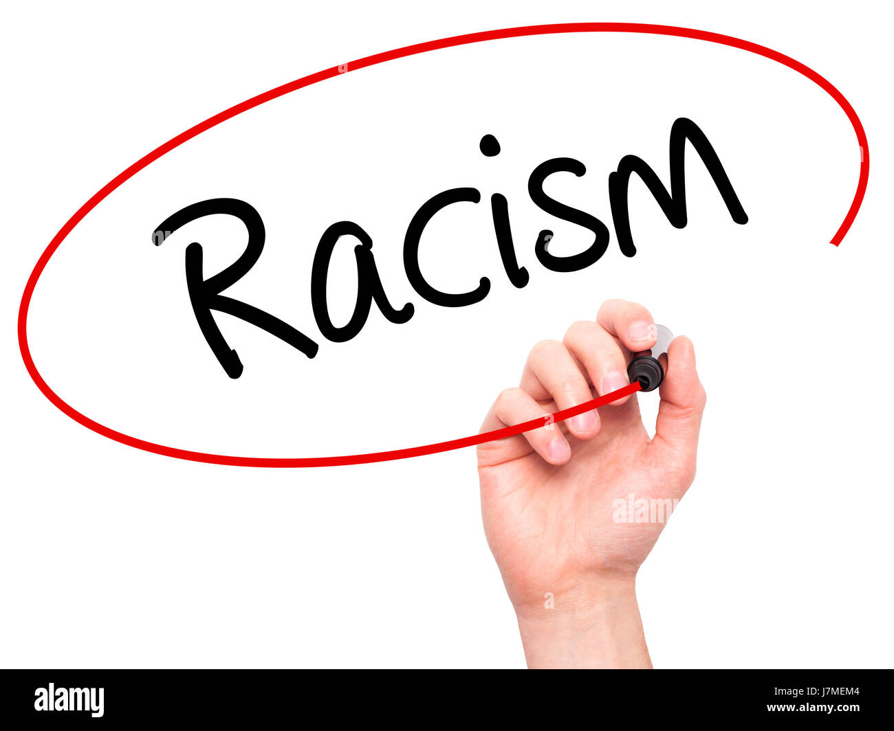Man Hand writing Racism with black marker on visual screen. Isolated on ...