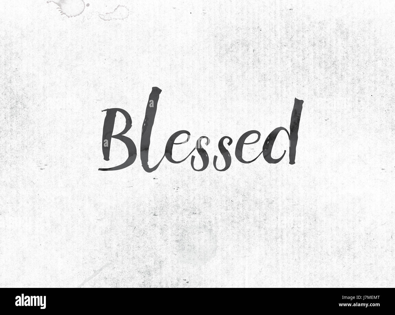The word Blessed concept and theme painted in black ink on a watercolor ...