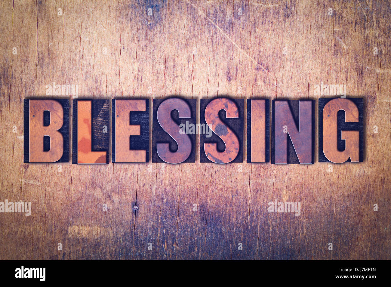 The word Blessing concept and theme written in vintage wooden ...
