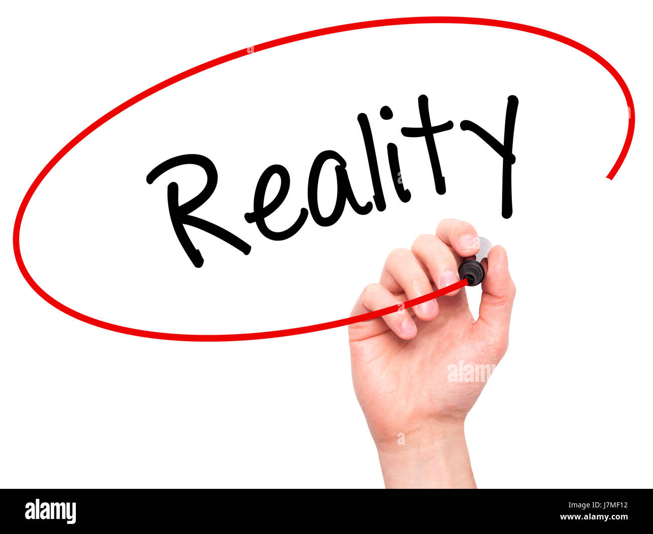 Man Hand writing Reality with black marker on visual screen. Isolated ...