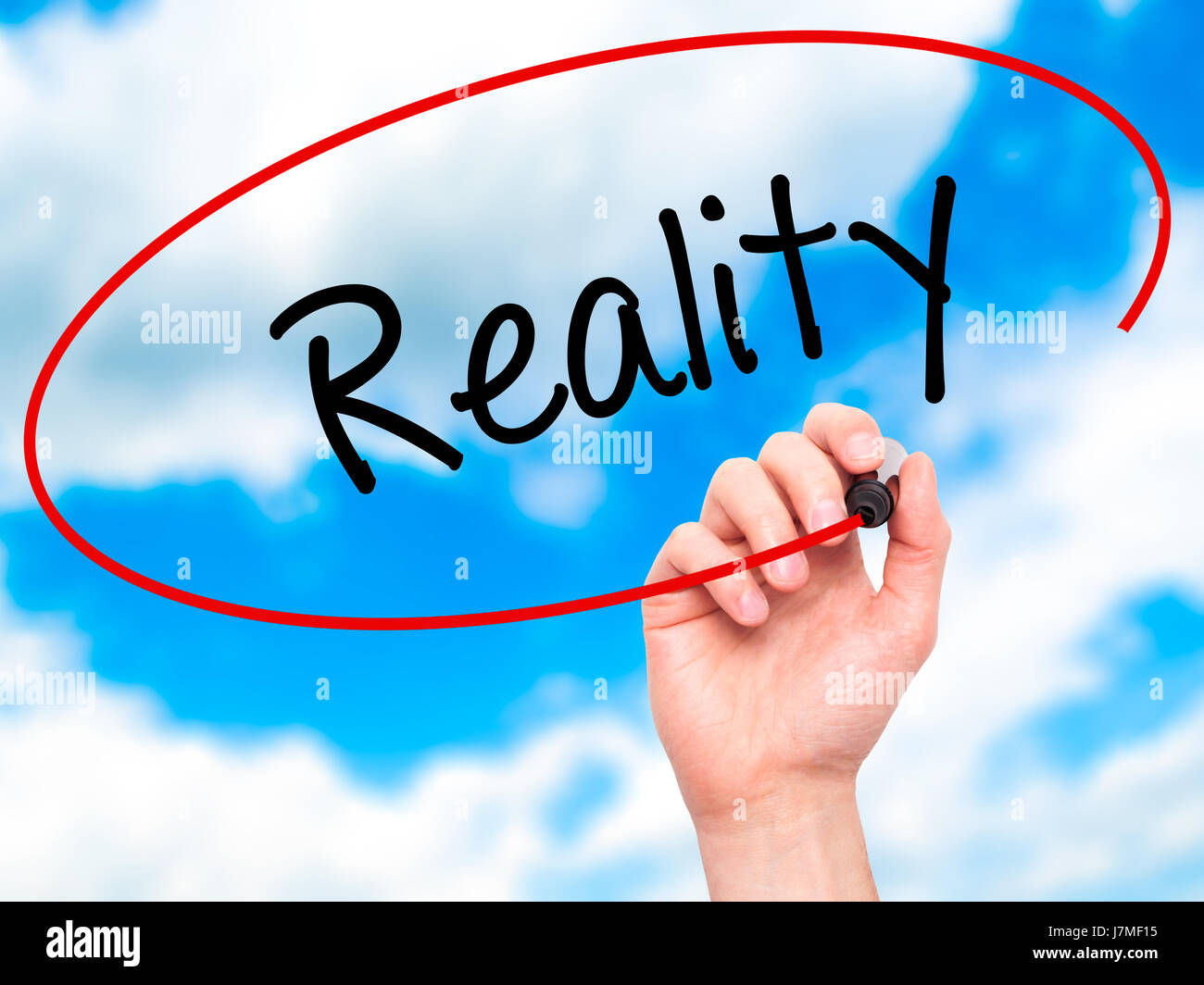 Man Hand writing Reality with black marker on visual screen. Isolated ...