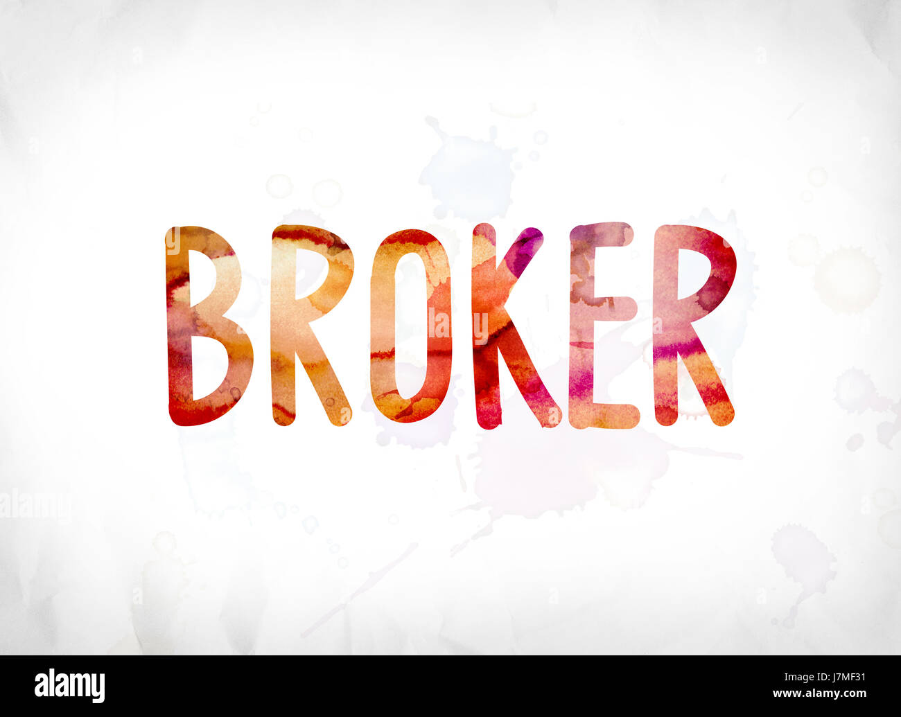 The word Broker concept and theme painted in colorful watercolors on a ...