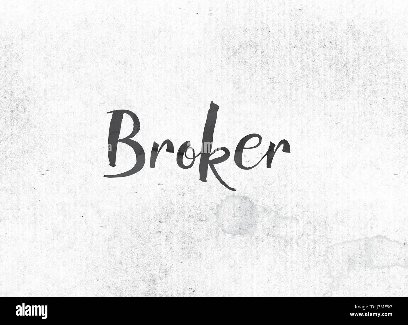 The word Broker concept and theme painted in black ink on a watercolor ...