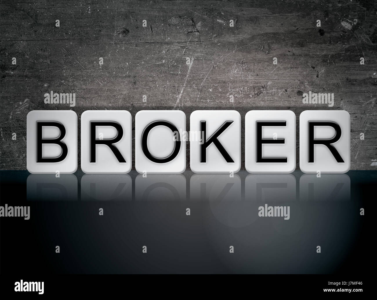 The word Broker concept and theme written in white tiles on a dark ...