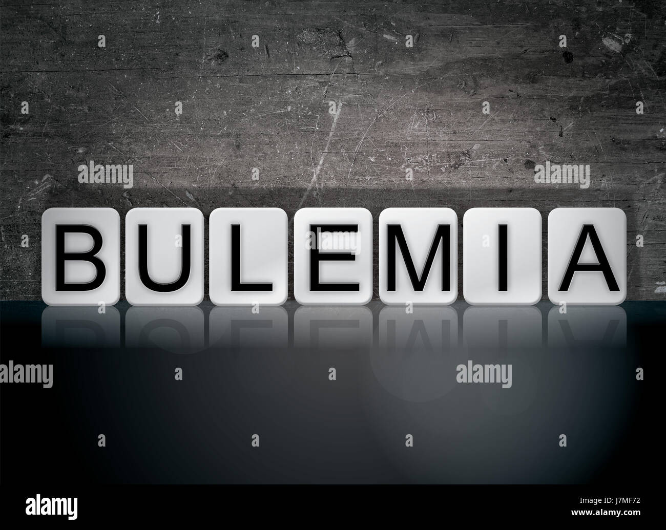 The word Bulemia concept and theme written in white tiles on a dark ...