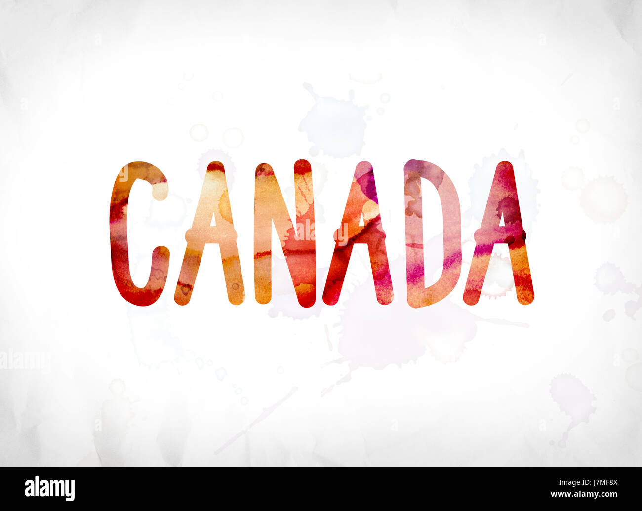 The word Canada concept and theme painted in colorful watercolors on a ...