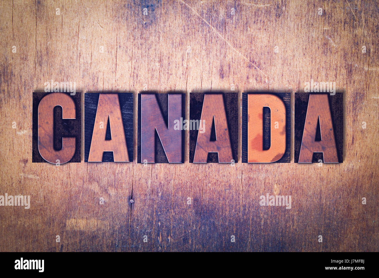 The word Canada concept and theme written in vintage wooden letterpress ...