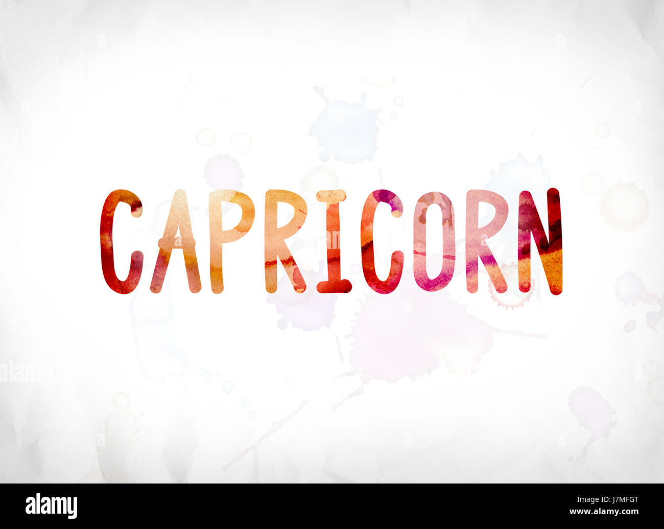 The word Capricorn concept and theme painted in colorful watercolors on ...