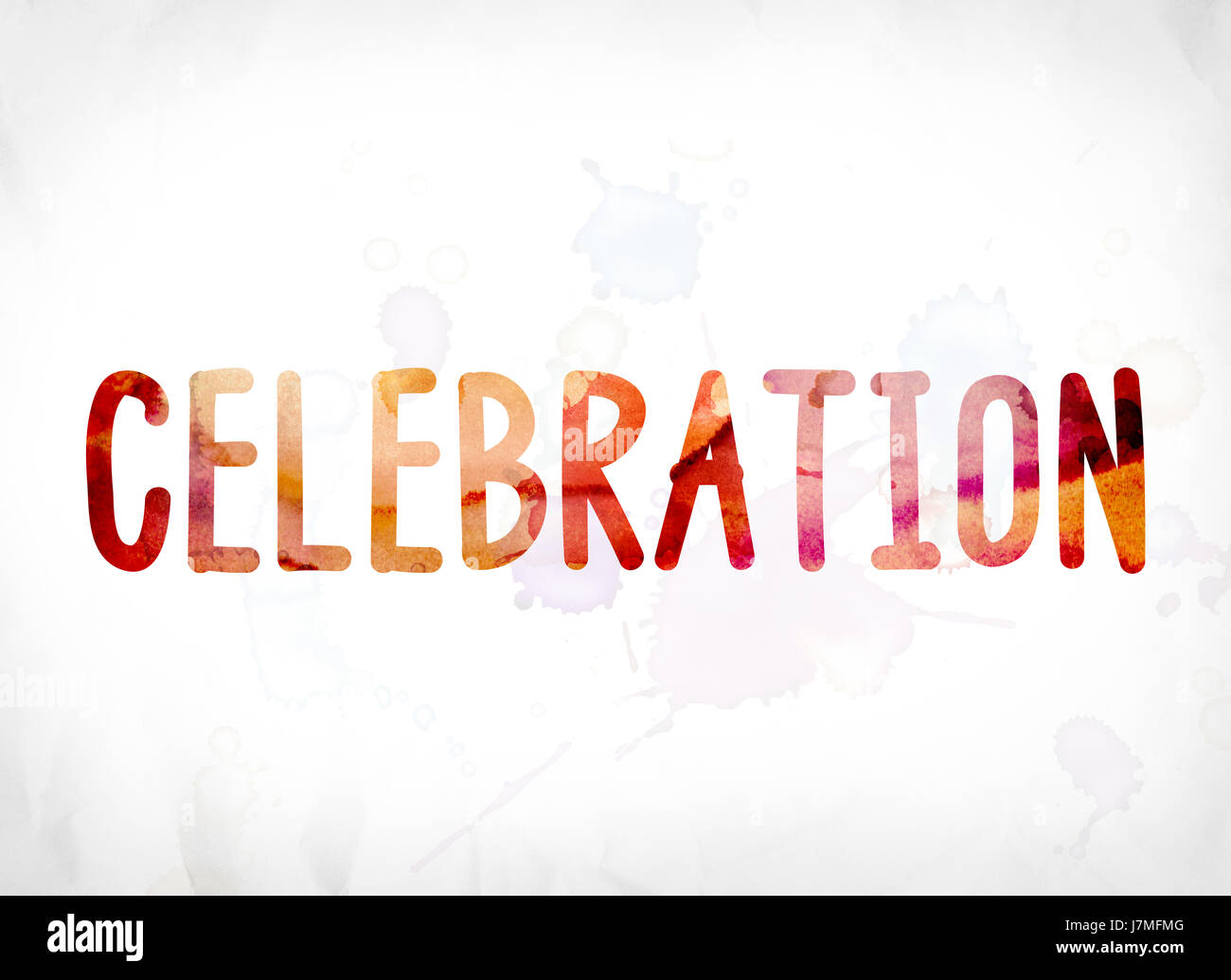 The word Celebration concept and theme painted in colorful watercolors ...