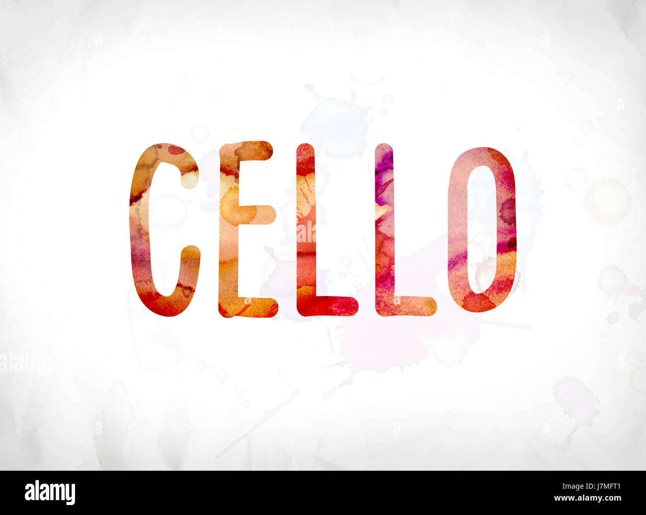 The word Cello concept and theme painted in colorful watercolors on a ...