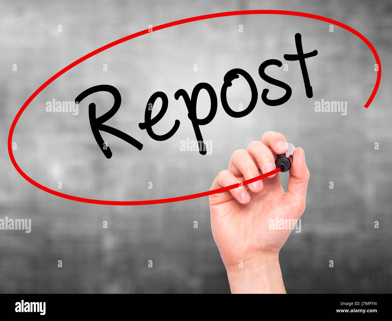 Man Hand writing Repost with black marker on visual screen. Isolated on ...