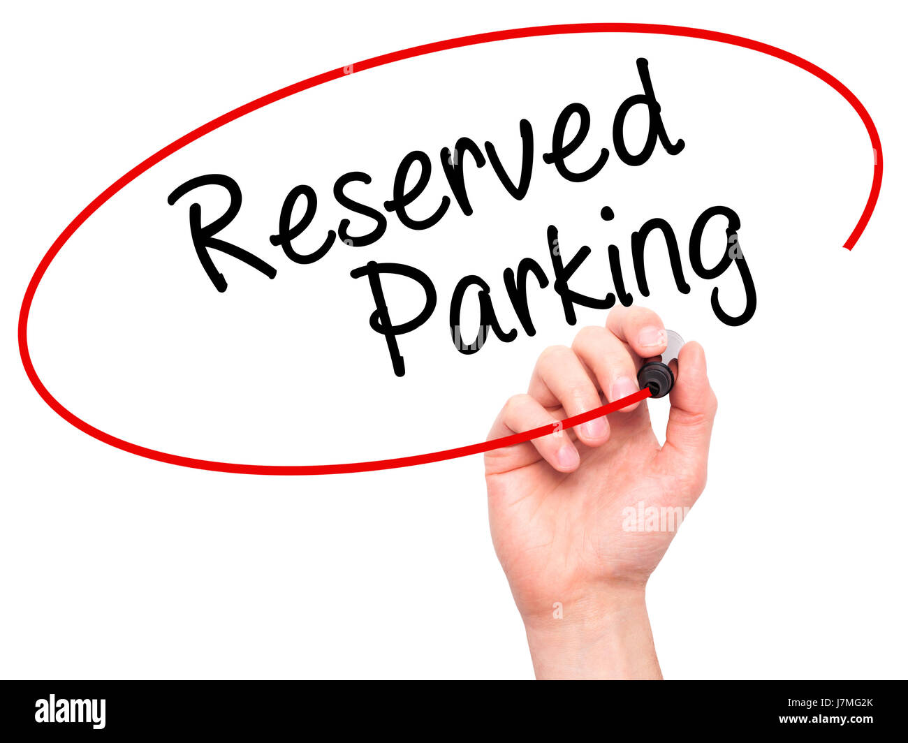 Man Hand writing Reserved Parking with black marker on visual screen ...