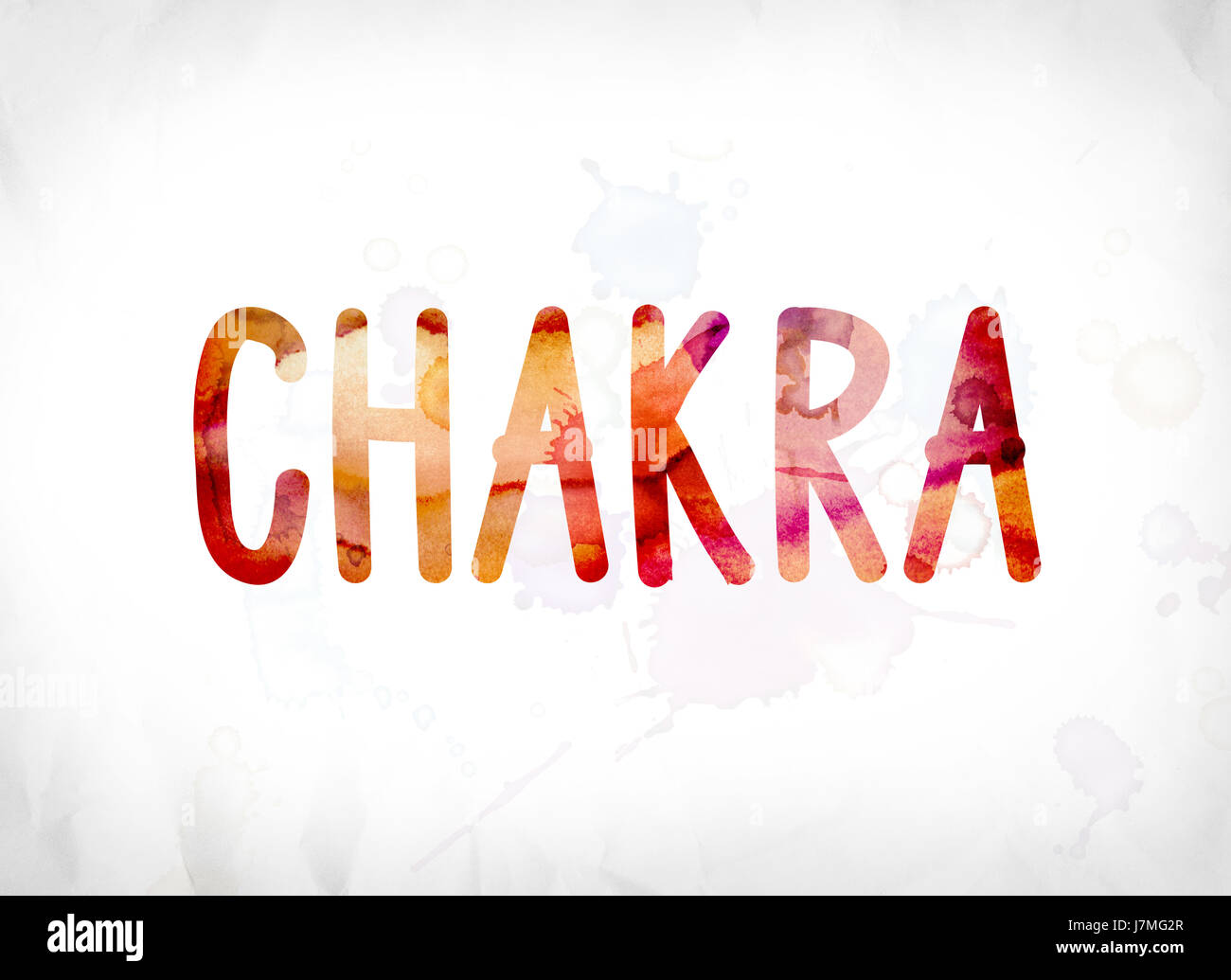 The word Chakra concept and theme painted in colorful watercolors on a ...