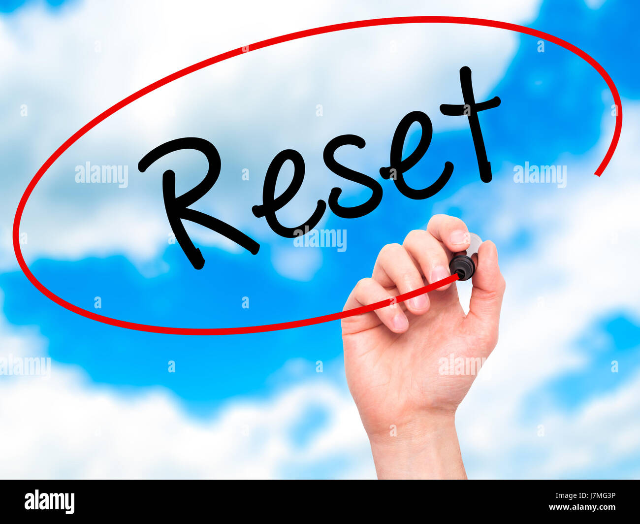 Man Hand writing Reset with black marker on visual screen. Isolated on ...