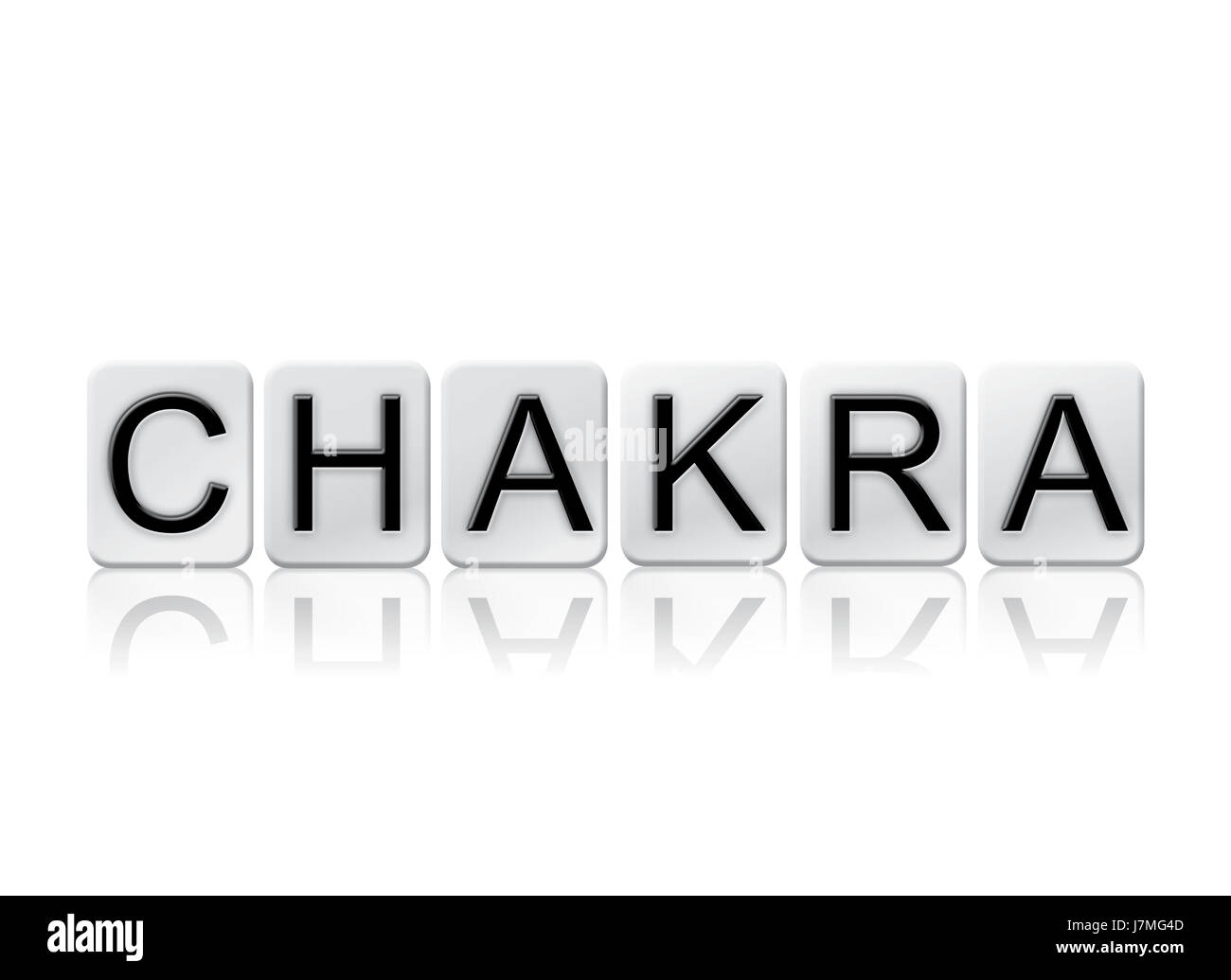 The word Chakra concept and theme written in white tiles and isolated ...
