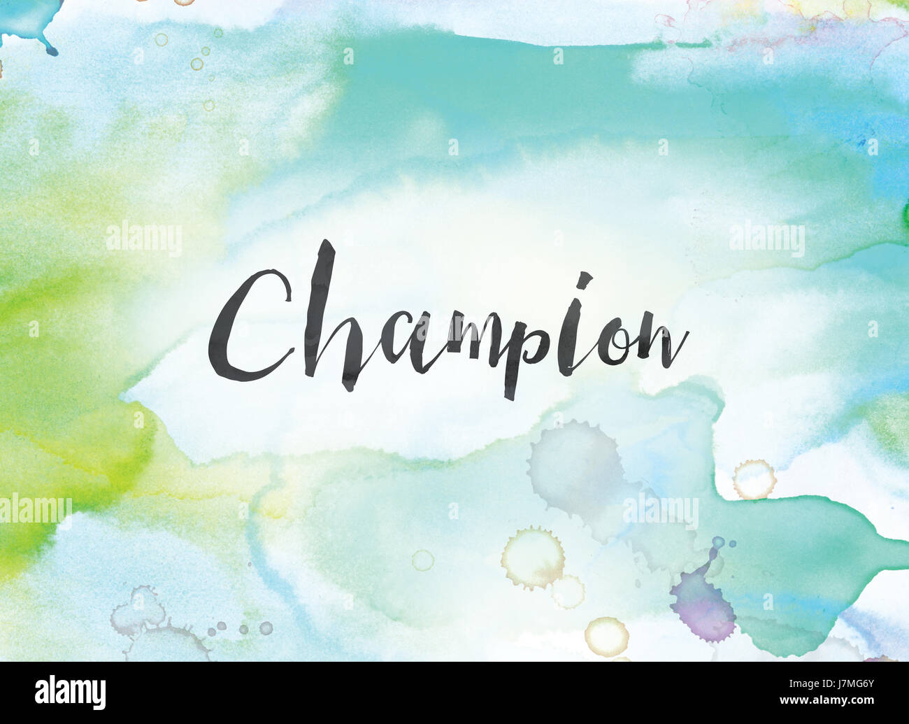 The word Champion concept and theme written in black ink on a colorful ...