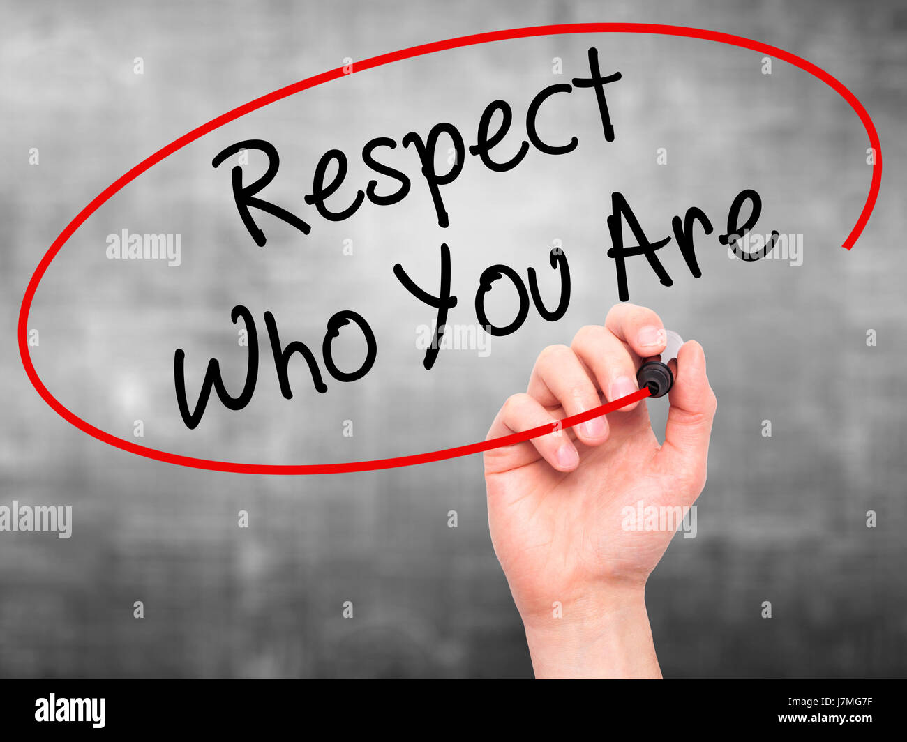 Man Hand writing Respect Who You Are with black marker on visual screen ...