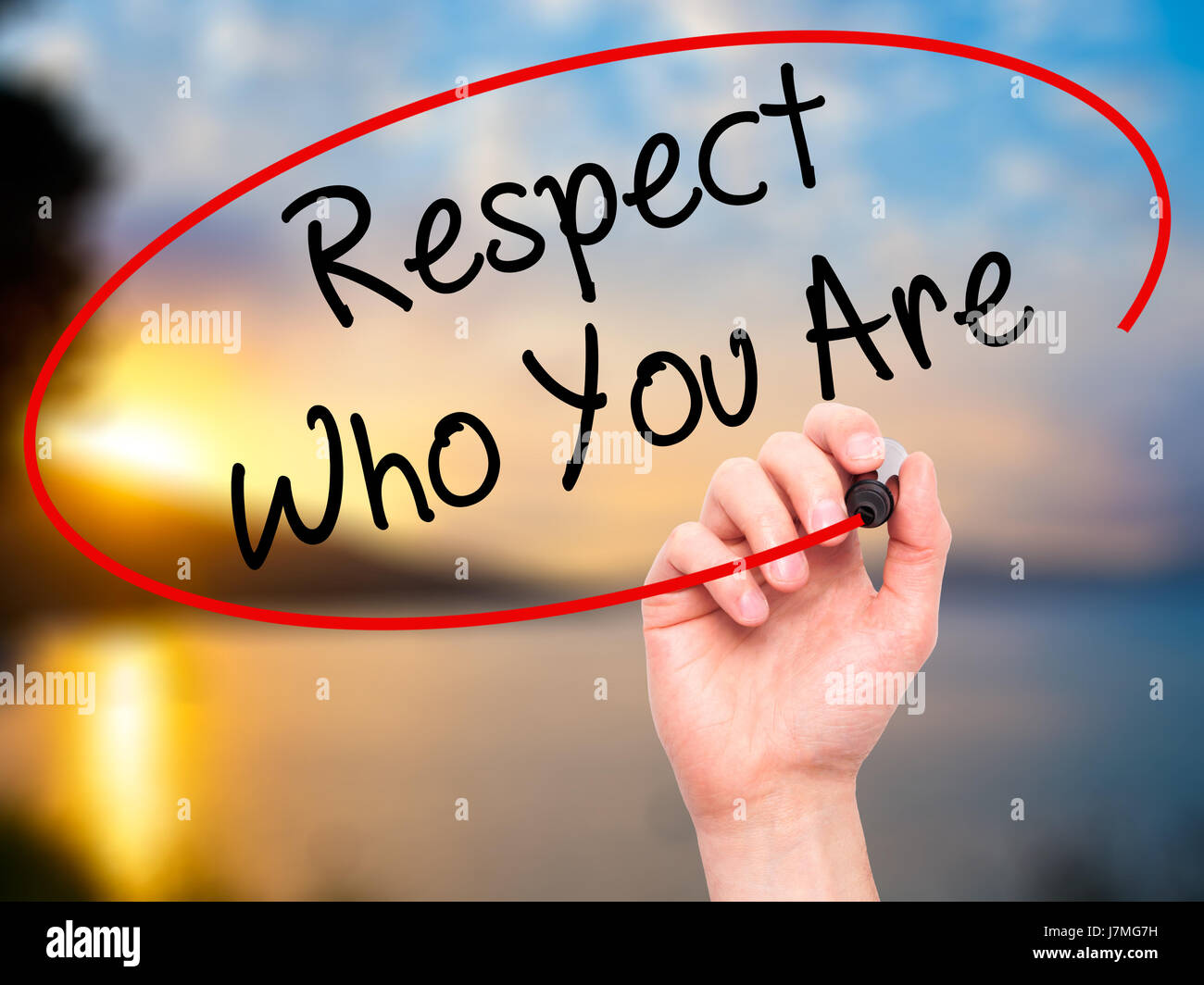 Man Hand writing Respect Who You Are with black marker on visual screen ...