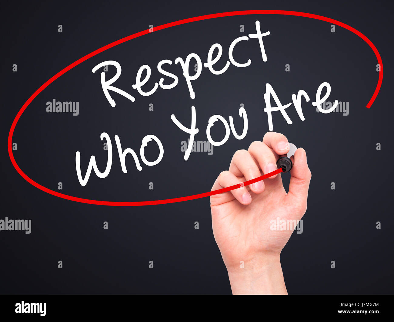 Man Hand writing Respect Who You Are with black marker on visual screen ...