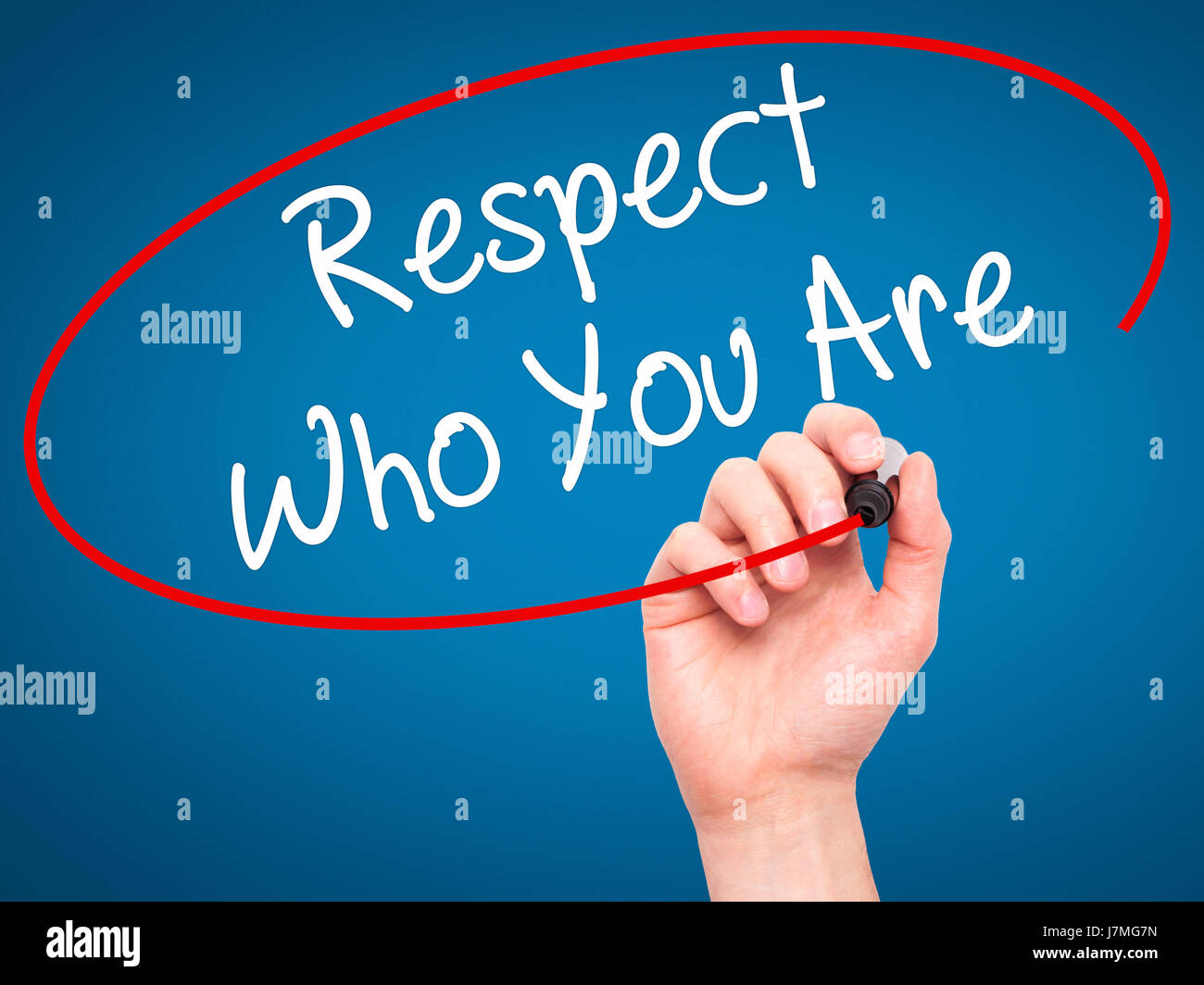 Man Hand writing Respect Who You Are with black marker on visual screen ...