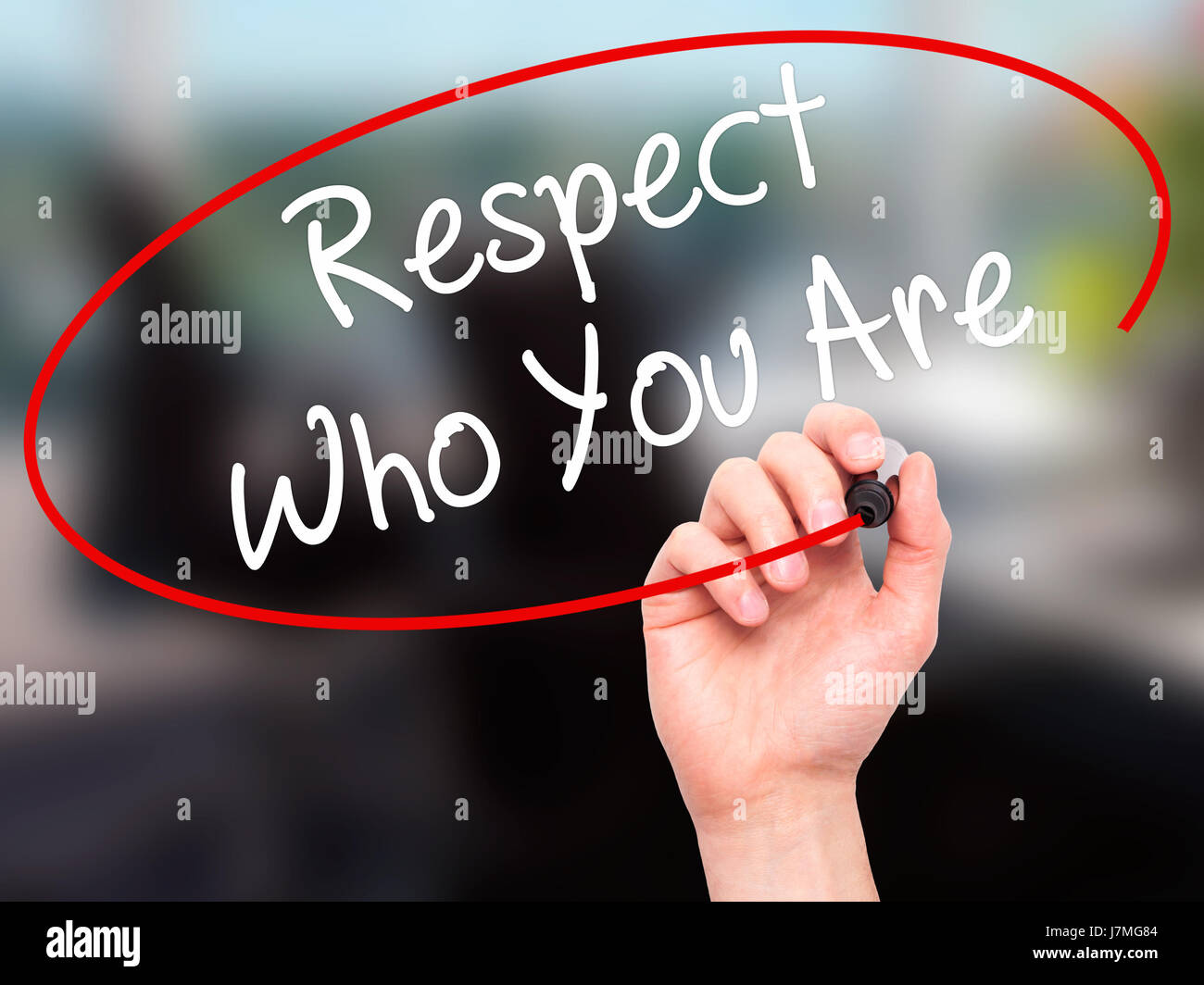 Man Hand writing Respect Who You Are with black marker on visual screen ...