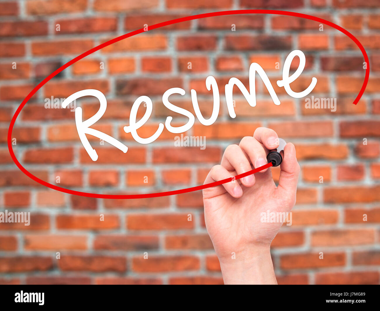 Man Hand writing Resume with black marker on visual screen. Isolated on ...