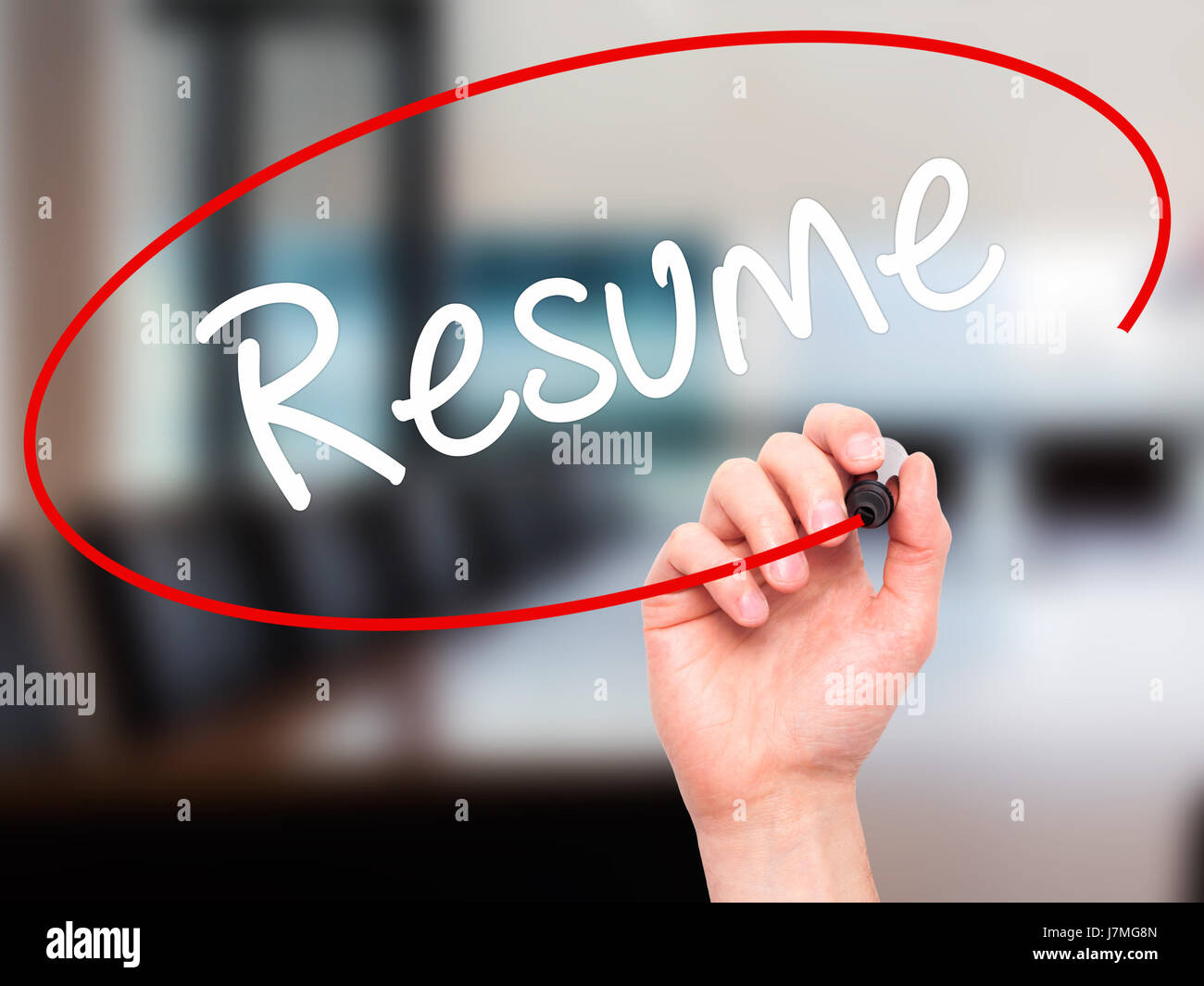 Man Hand writing Resume with black marker on visual screen. Isolated on ...