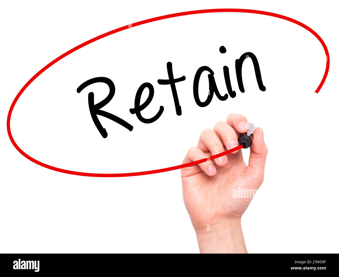 Man Hand writing Retain with black marker on visual screen. Isolated on ...