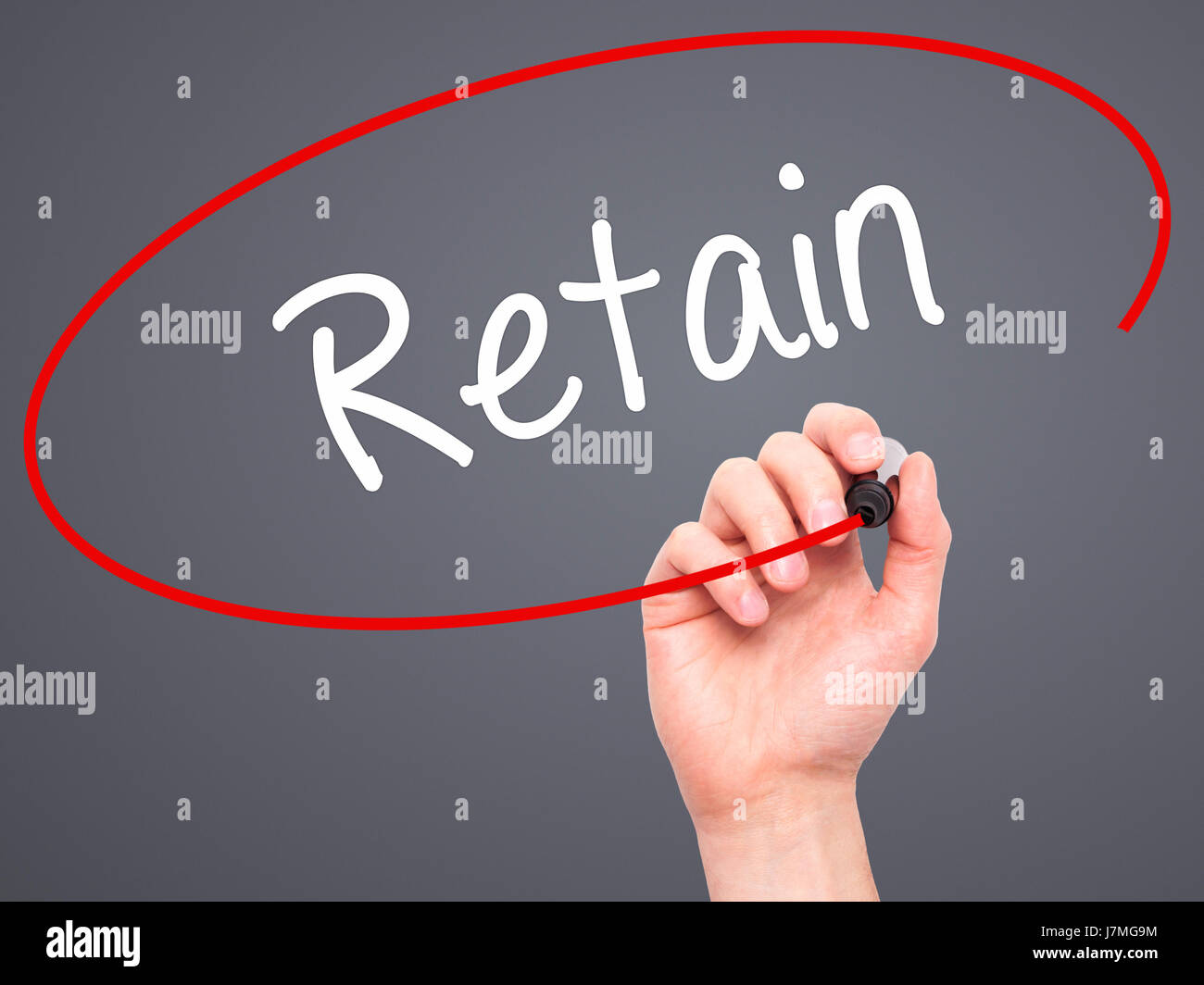 Man Hand writing Retain with black marker on visual screen. Isolated on ...