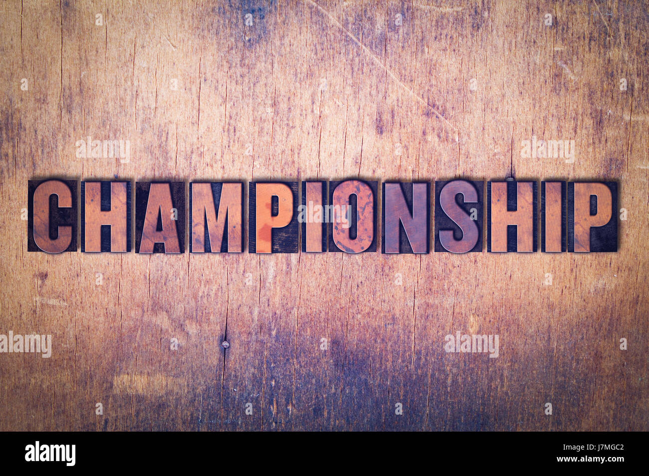 The word Championship concept and theme written in vintage wooden ...