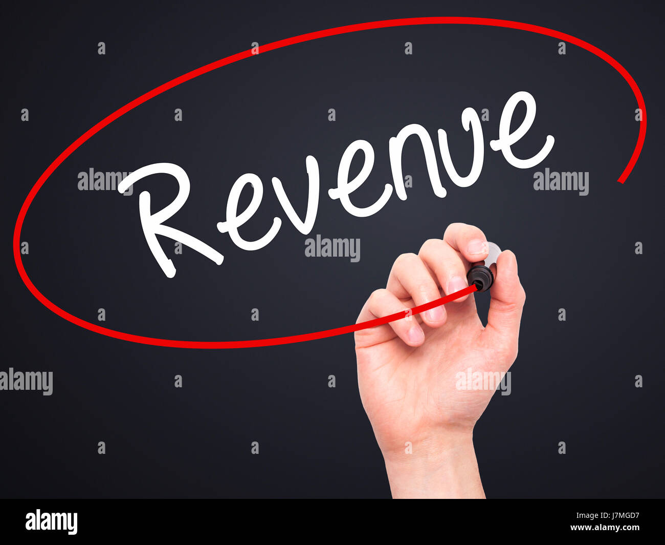 Man Hand writing Revenue with black marker on visual screen. Isolated ...