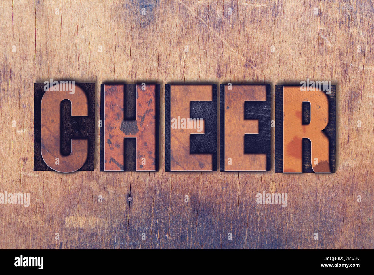 The word Cheer concept and theme written in vintage wooden letterpress ...