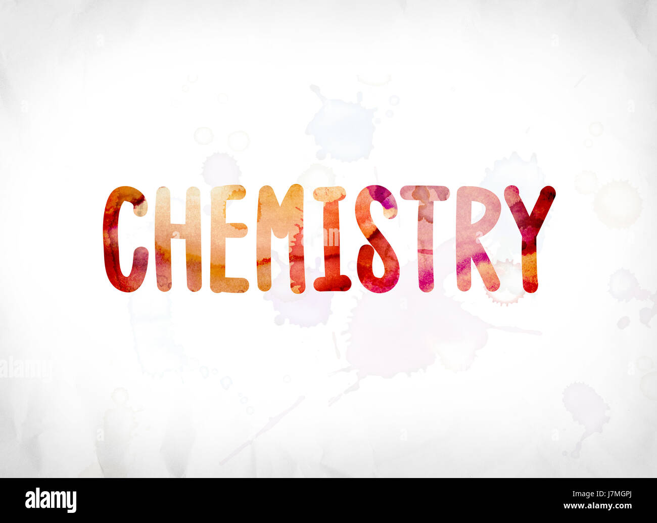 The word Chemistry concept and theme painted in colorful watercolors on ...