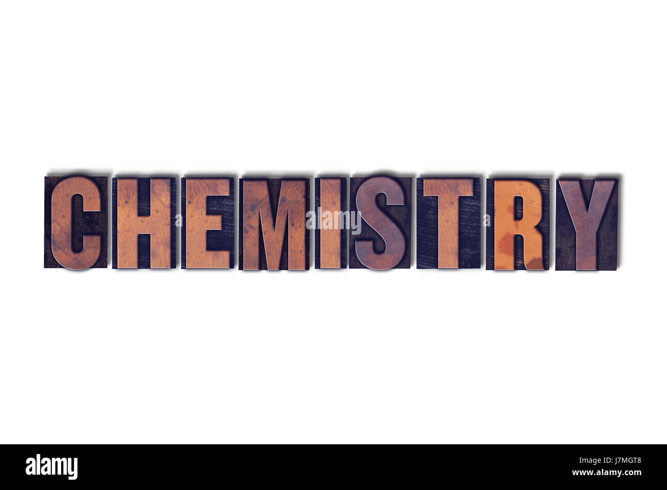 The word Chemistry concept and theme written in vintage wooden ...