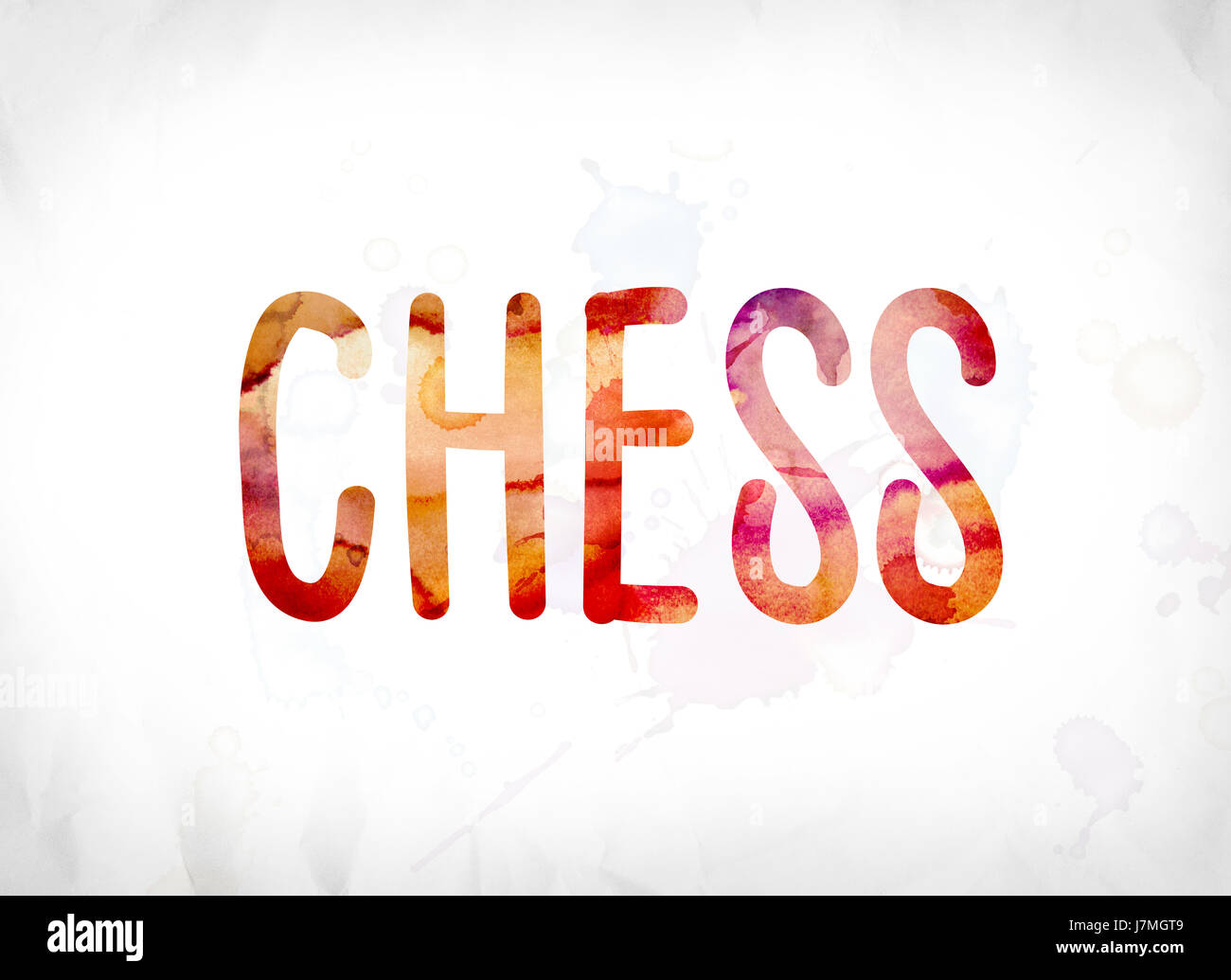 The word Chess concept and theme painted in colorful watercolors on a ...