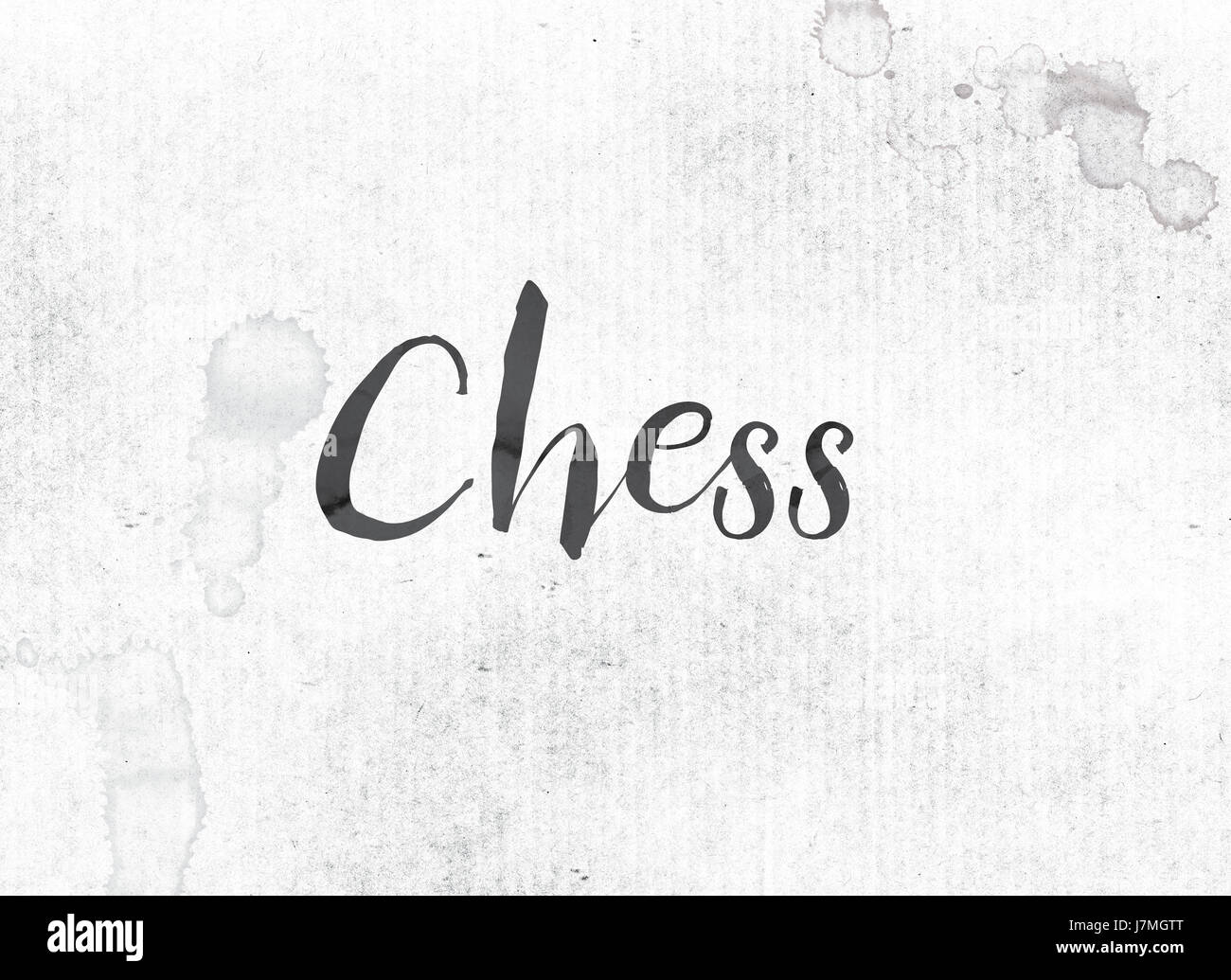 The word Chess concept and theme painted in black ink on a watercolor ...
