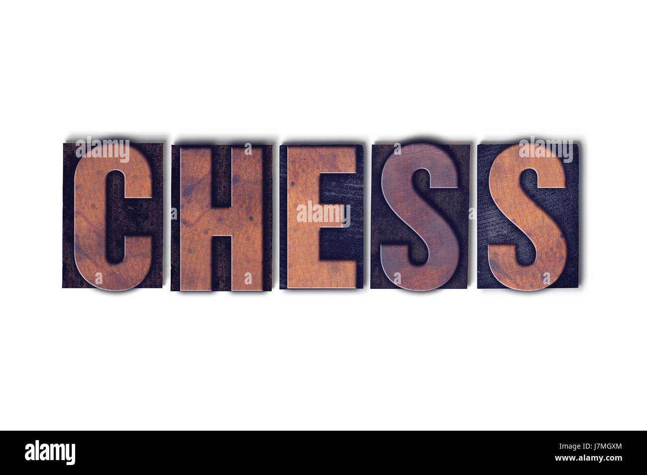 The word Chess concept and theme written in vintage wooden letterpress ...