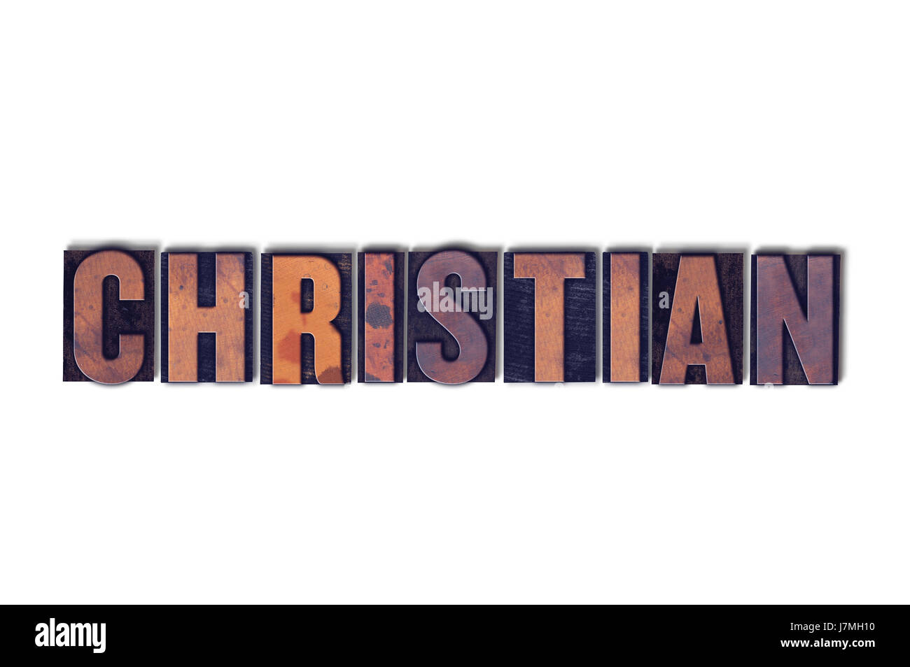 The word Christian concept and theme written in vintage wooden ...