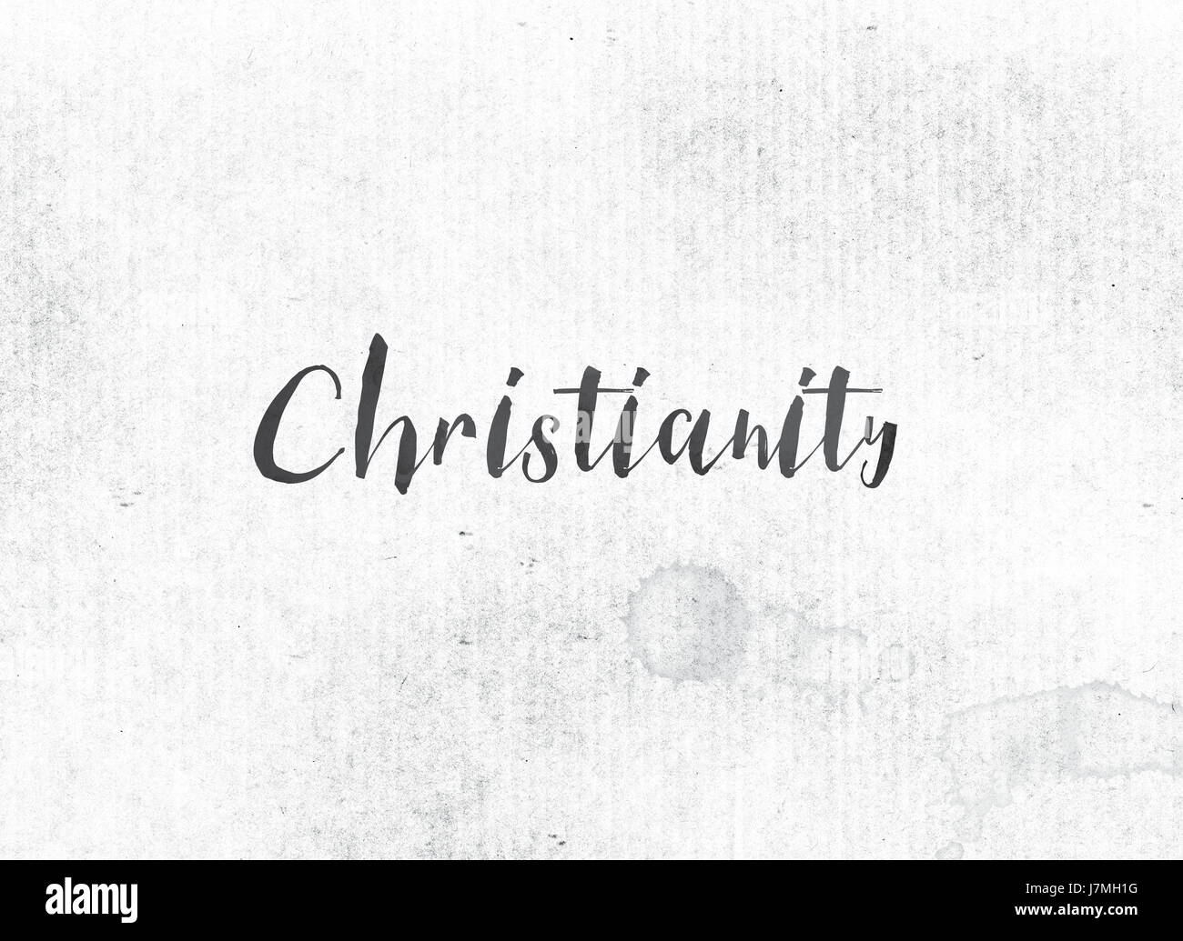 The word Christianity concept and theme painted in black ink on a ...