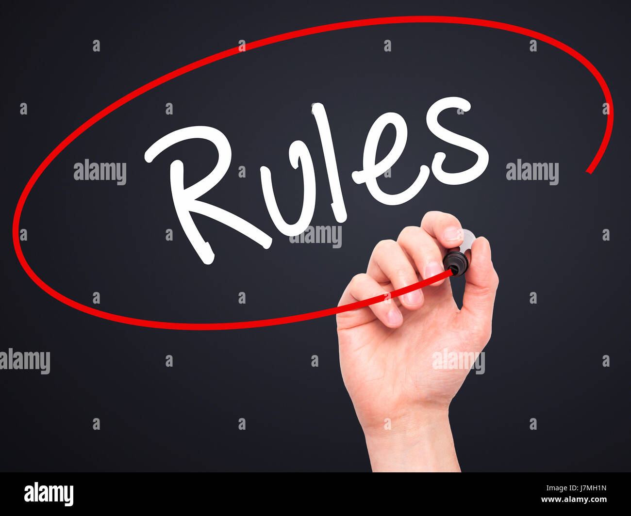Man Hand writing Rules with black marker on visual screen. Isolated on ...
