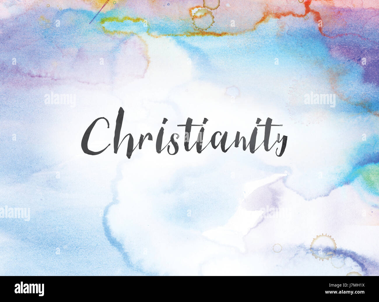 The word Christianity concept and theme written in black ink on a ...